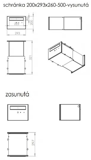 Poštovní schránka pro zazdění nastavitelná hl. 30-50 cm - NEREZ, bez zvonku a jmenovky