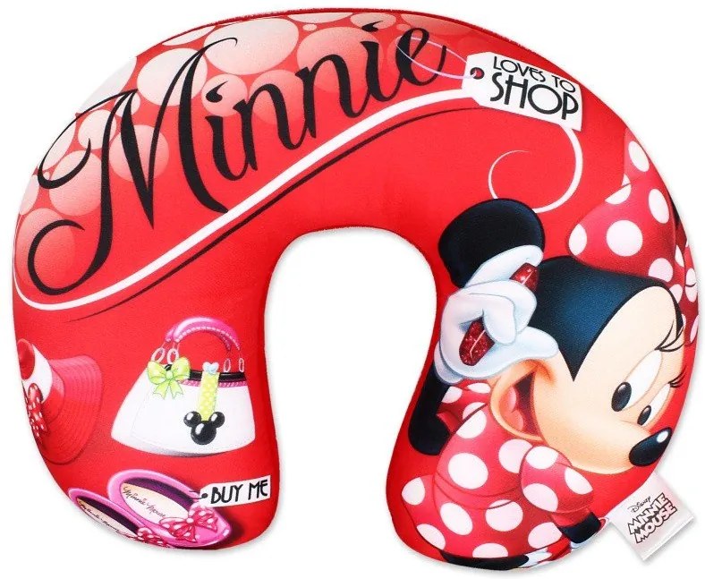 Cestovní polštář okolo krku Minnie Mouse - Disney - motiv Miluji nakupování - 31 x 26 x 8 cm