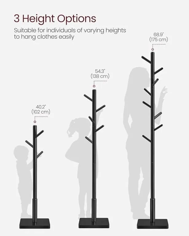 Dřevěný věšák na kabáty, 8 háčků, černý
