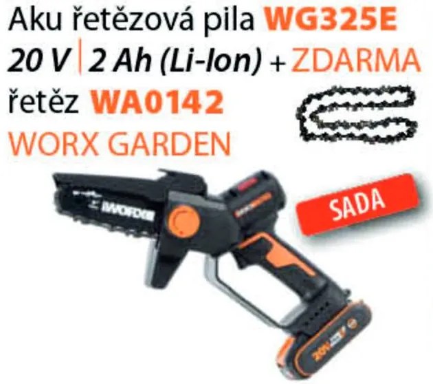 Worx set WG325E - Aku řetězová pila 20V 1x2Ah + WA0142 - Řetěz - Powershare