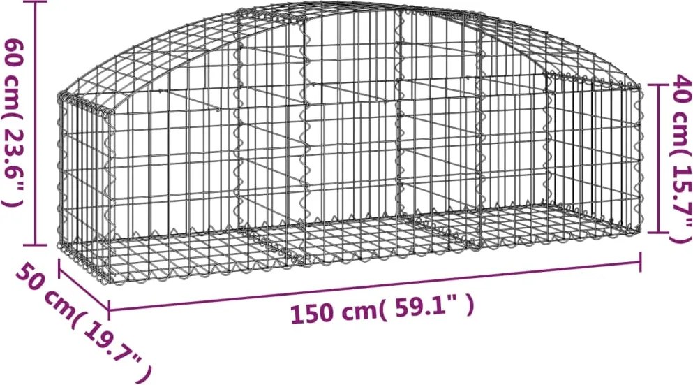 Klenutý gabionový koš 150 x 50 x 40/60 cm pozinkované železo 153452