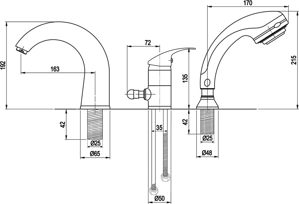 Aqualine Kasiopea 1107-30 baterie třiprvková na okraj vany páková