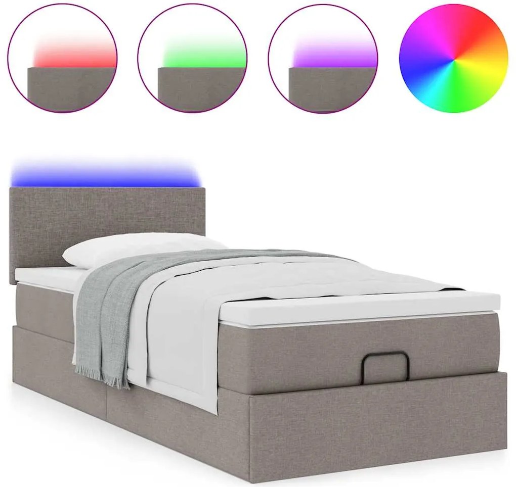 Osmanská postel s matrací & LED taupe 90x200 cm látka 3312198
