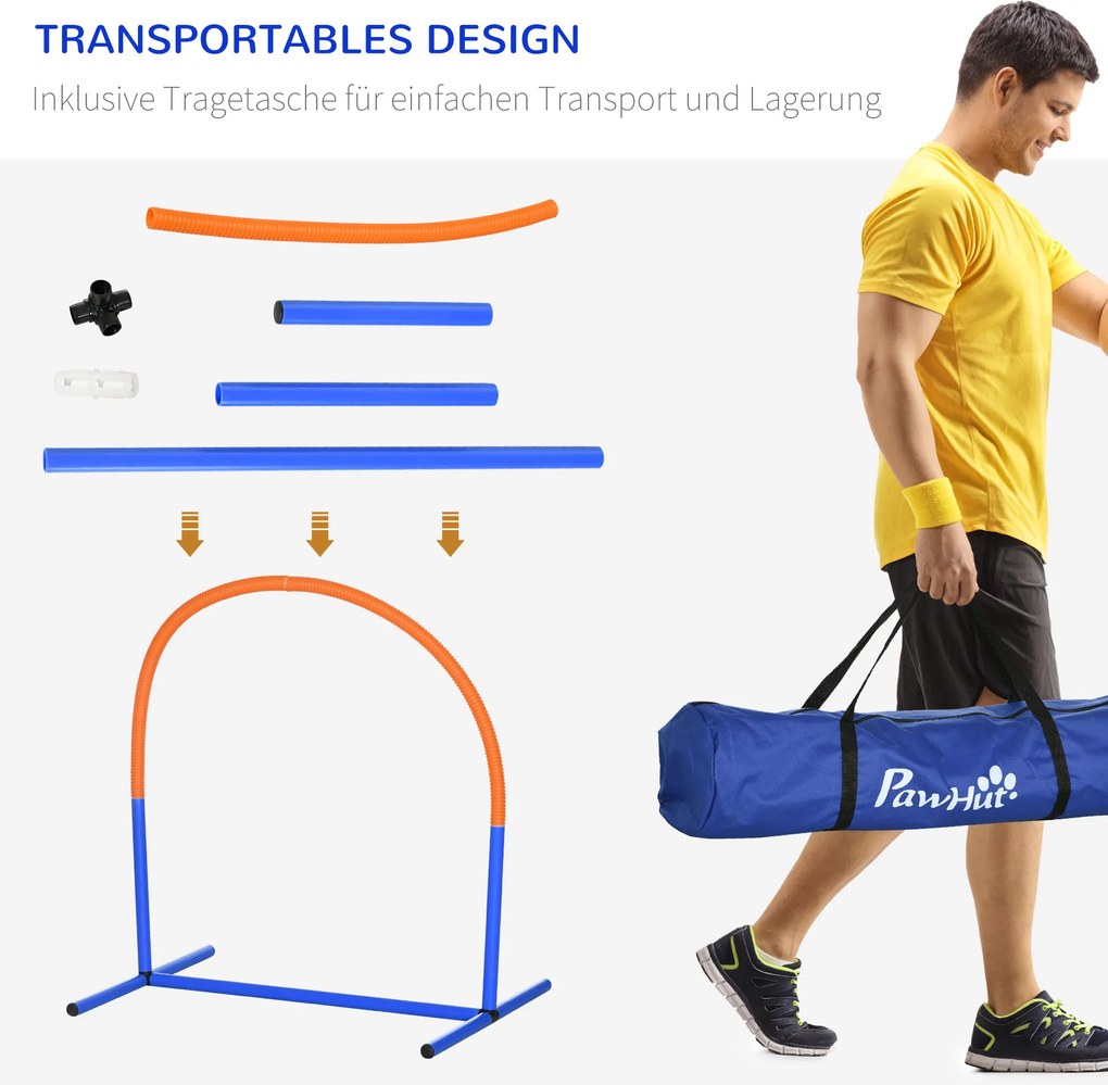 Výcviková sada PawHut pro psy agility 4-dílná sada s přenosnou taškou Blue Orange 88 x 64 x 95 cm pro efektivní výcvik a zábavu psů