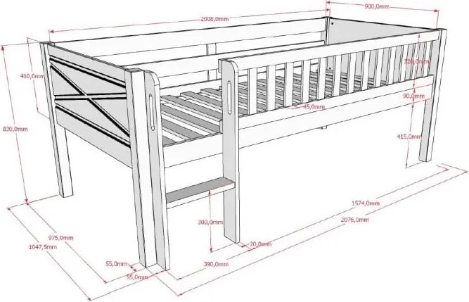 Bílá vyvýšená dětská postel z borovicového dřeva s roštem 90x200 cm Scott – Vipack