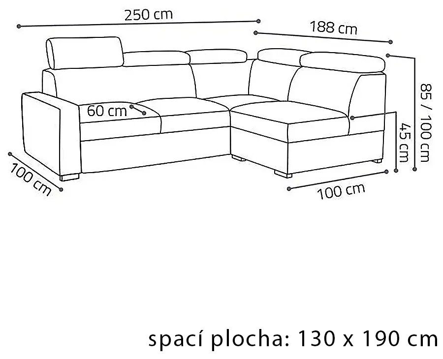 Sedací souprava PEDRO L | 250x188 cm | rozkládací + úložný prostor | polohovatelné záhlavníky | VÝBĚR TKANIN