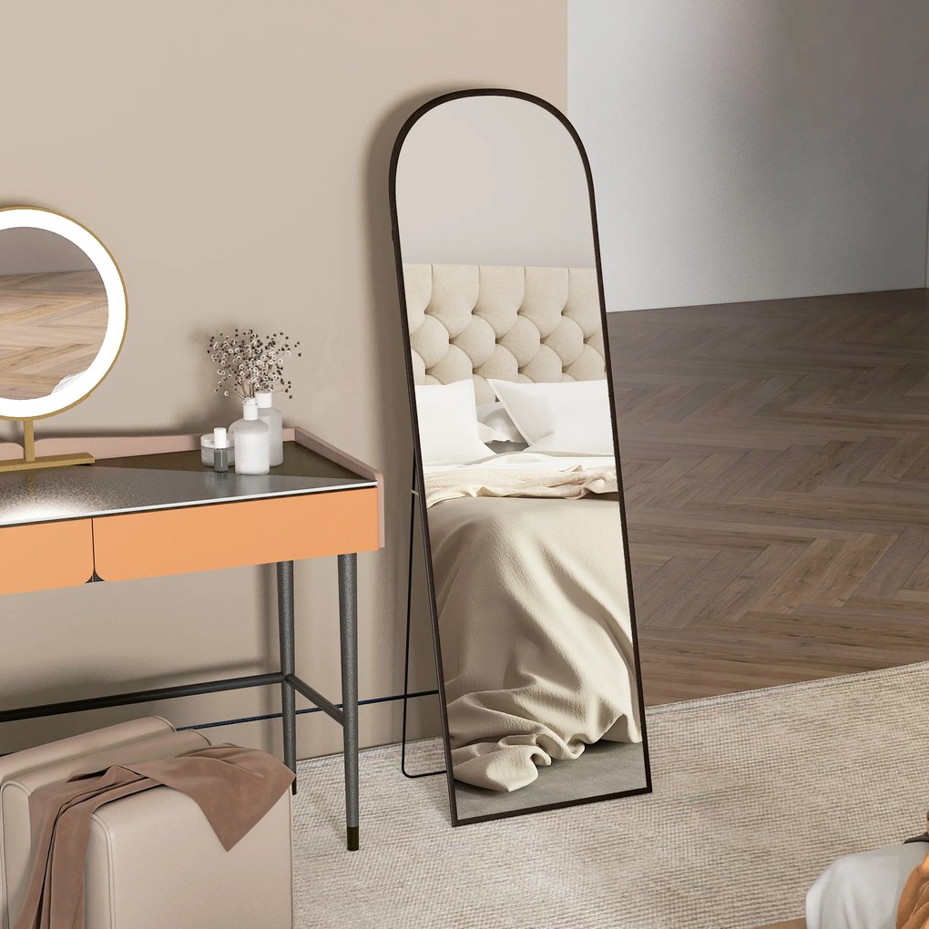 HOMCOM Celoplošné zrcadlo 1615 x 50 cm Stojací zrcadlo s rámem z hliníkové slitiny do obývacího pokoje Ložnice Černá | Aosom.de