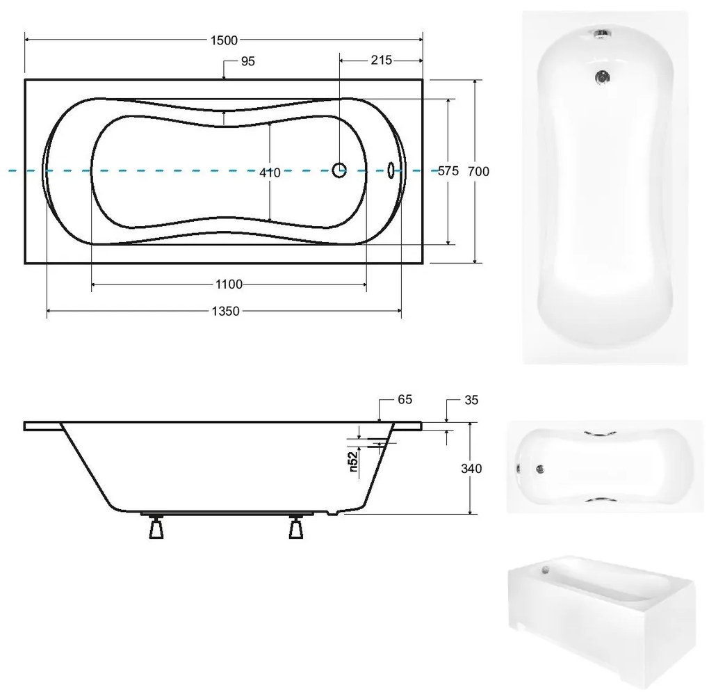 Besco Aria Prosafe akrylátová vana Délka vany: 150cm