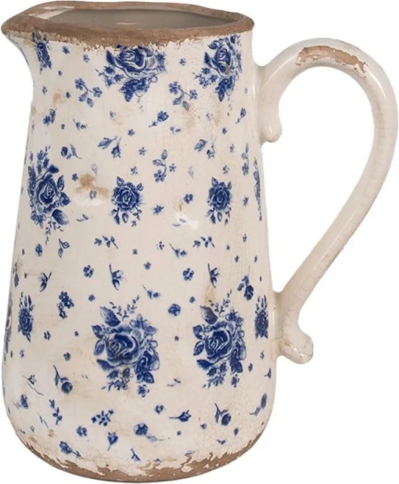 Béžový keramický džbán s modrými růžemi Blue Rose L - 21*15*23 cm