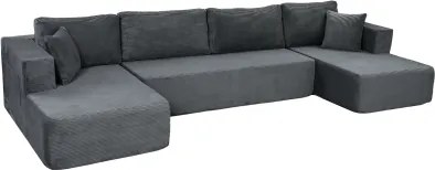HOMCOM Modulární U-sedačka pro 4 osoby, 2 otoman, 2-místná pohovka, 6 polštářů, bez montáže, 369 x 152 x 78 cm, šedá