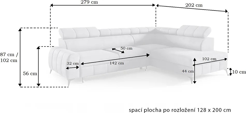 Sedací souprava MEDIOLA | 279x202 cm | rozkládací + úložný prostor | vysoká sed Í VÝBĚR LÁTEK
