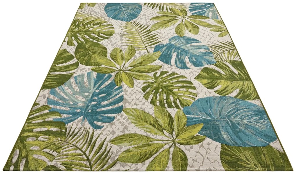 Hanse Home, Kusový koberec Flair 105617 Tropical Leaves Turqouise Green – na ven i na doma, 120x180, vícebarevná, chodba / předsíň