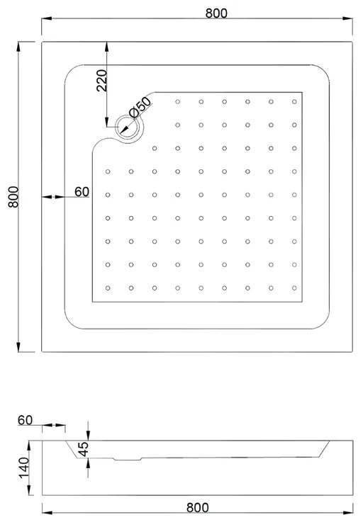 Mexen Rio čtvercový sprchový kout 80 x 80 cm, Vzor jinovatky, Černá + sprchová vanička Rio, Bílá - 860-080-080-70-30-4510