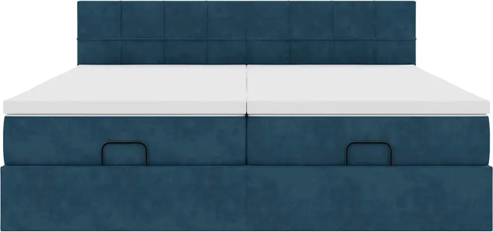 Osmanský rám postele s matrací tmavě modrý 200x200cm samet 3312084
