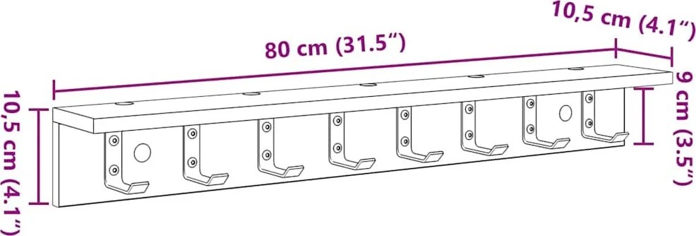 vidaXL Nástěnný věšák na kabáty Sonoma dub 80 x 10,5 x 10,5 cm [874365]