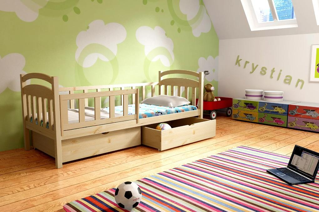 Dětská postel se zábranou EMANUEL vč. roštu, úložných prostor a matrace Rozměr: 180 cm x 80 cm, Povrchová úprava: netransparentní barva bílá