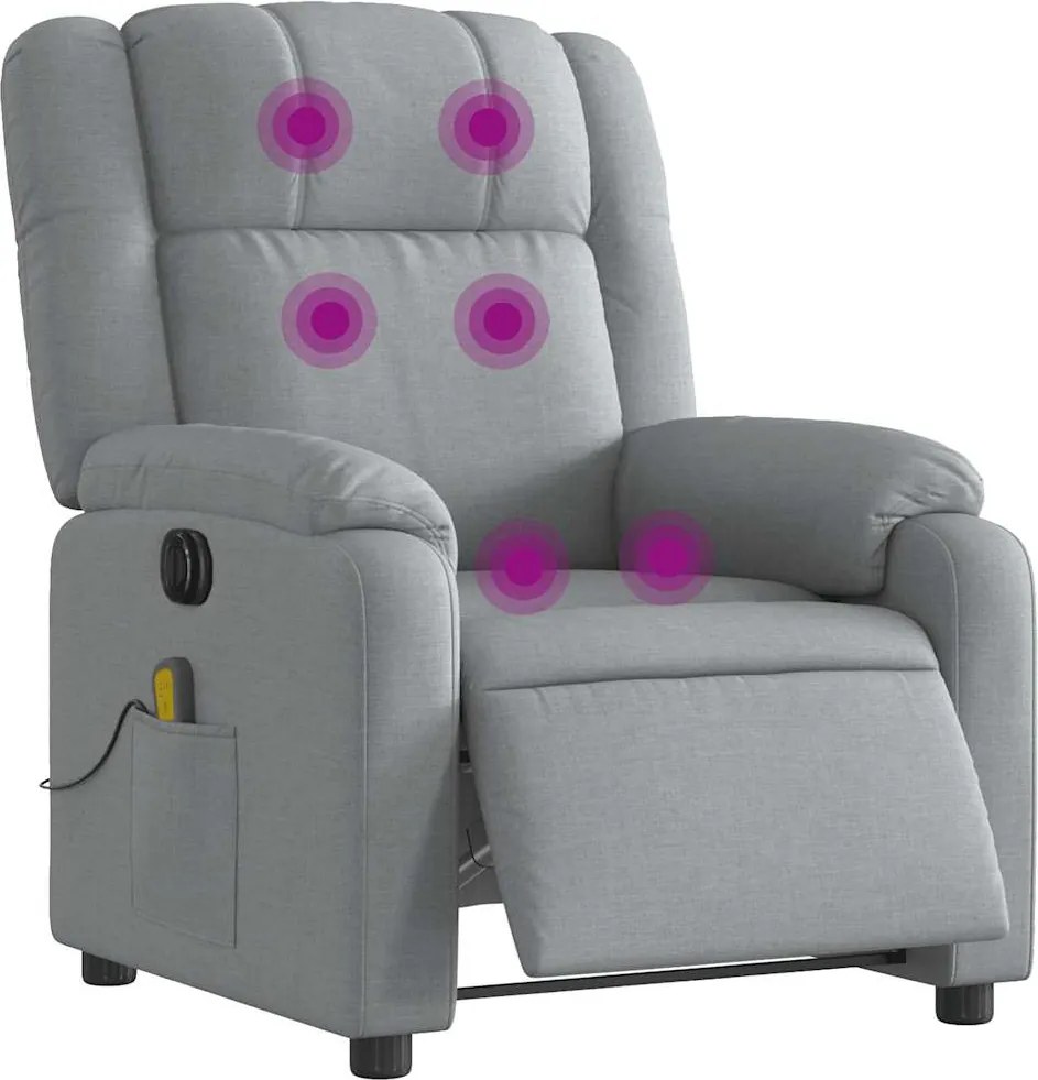 Elektrické masážní polohovací křeslo světle šedé textil 3205190