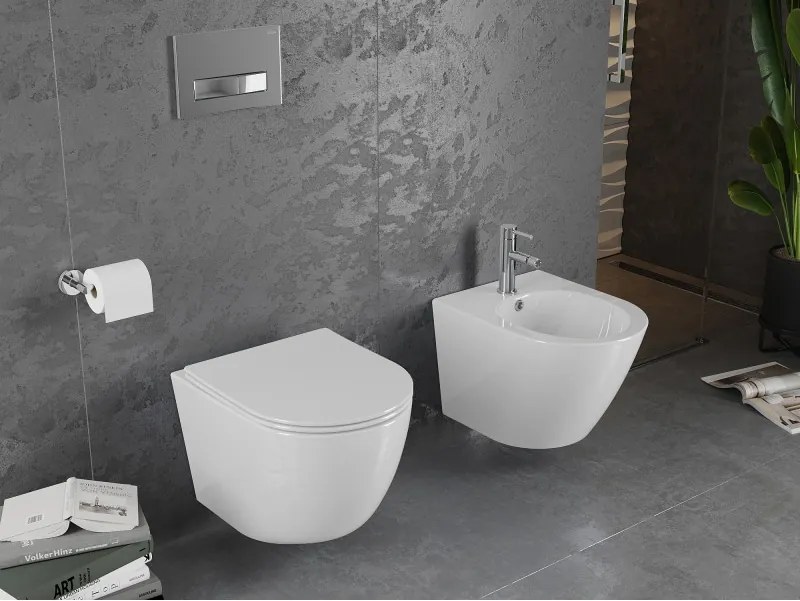 Mexen LENA Rimless, závěsná WC mísa se sedátkem pomalu-padajícím SLIM, 48 x 36 cm, bílá, 30220400