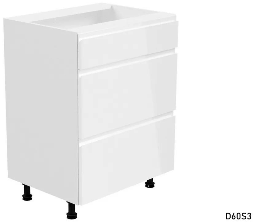 Expedo Kuchyňská skříňka dolní šuplíková široká YARD D60S3, 60x82x47, bílá/šedá lesk