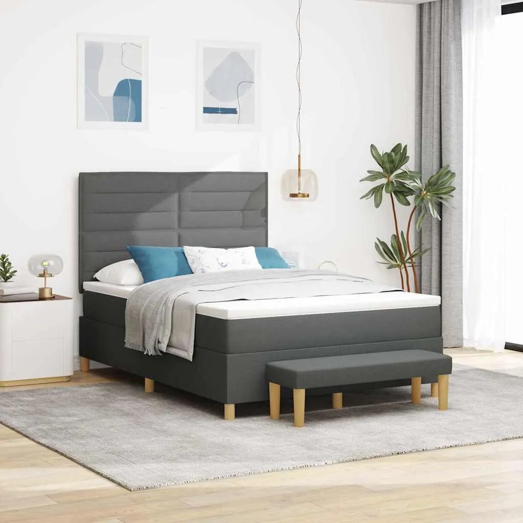 Postel s boxspringem s čelo Tmavě šedá 190 x 140 cm textil 3344220