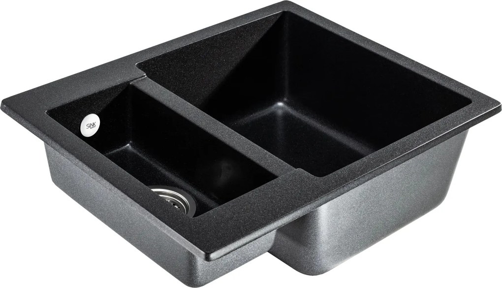 Sink Quality Ferrum, kuchyňský granitový dřez 605x495x210 mm + sifon, černá skvrnitá-BROCADE, SKQ-FER.B.5KBO.X