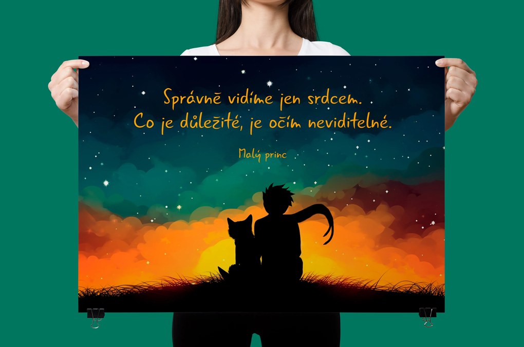 Plakát - Správně vidíme jen srdcem. Malý princ, liška (siluety) FeelHappy.cz Velikost plakátu: A0 (84 x 119 cm)