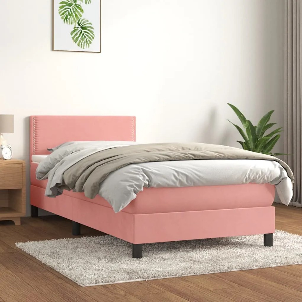 Box spring postel s matrací růžová 100x200 cm samet