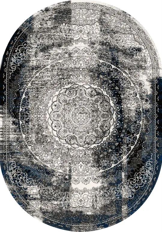 Oválný koberec vlněný Agnella Agnus Currus Černý Šedý Rozměr: 80x150 cm