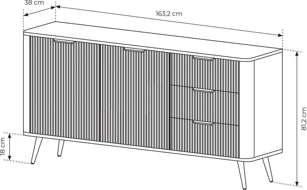 ALFASHOP LANTE černá komoda 163 2D3S