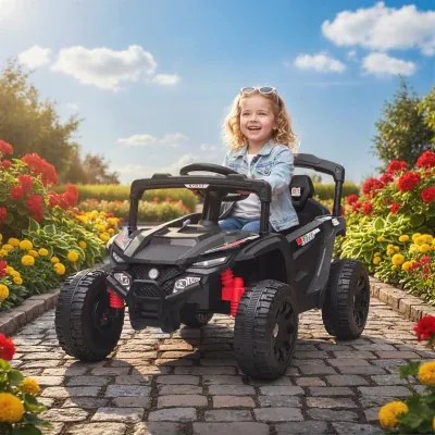 AIYAPLAY dětské elektroauto 12V s 2 motory, dálkové ovládání 2,4G, zadní odpružení, světla, hudba, černá