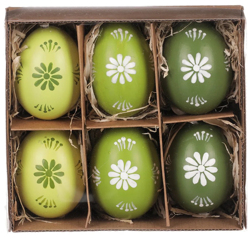 Kraslice z pravých vajíček, zelená varianta. Cena za 6ks v krabičce VEL6026