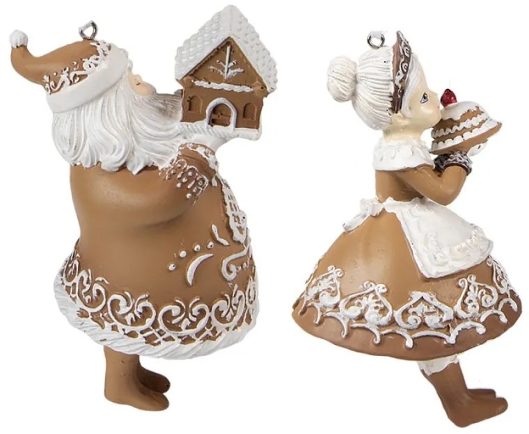 Sada 2 vánočních ozdob z plastu perníkový Santa Claus s paní Clausovou – 13 cm