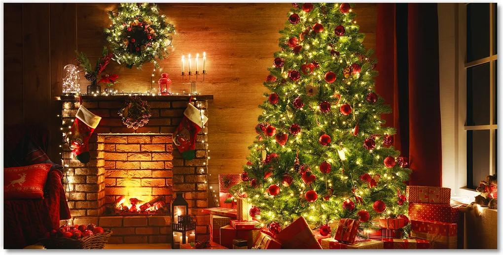 Skleněný obraz Vánoční stromeček, Vánoce, krb, dárek | BIANO