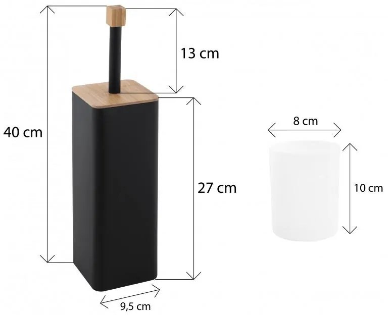 Erga Amba, hranatý toaletní WC kartáč na postavení, černá matná-přírodní hnědá, ERG-YKA-PD.AMBA-BLK
