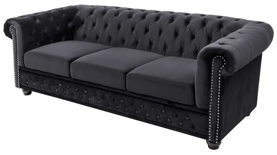 Massive home | 3místná pohovka CHESTERFIELD 205cm, sametová černá