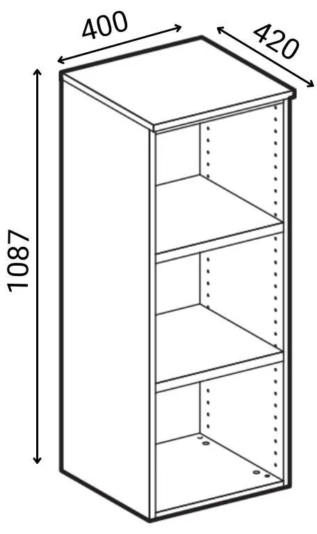 Nízká kancelářská skříň s dveřmi PRIMO GRAY, 1087 x 400 x 420 mm, šedá/buk