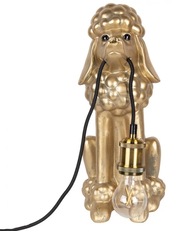 Zlatá stolní lampa pes pudl s žárovkou v tlamě 27x16x38 cm