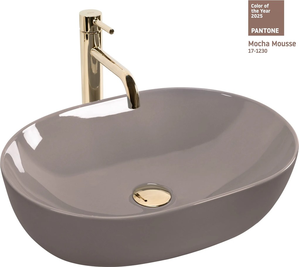 Rea Lisa, umyvadlo na desku 490x350x140 mm, béžová lesklá, REA-U6380