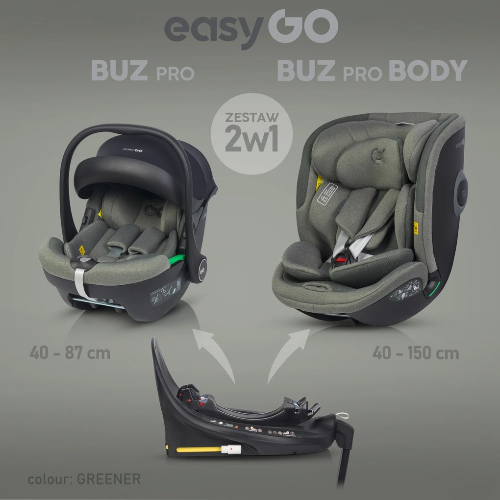 Sada autosedaček 2v1 EasyGo Buz Pro a Buz Pro Body Greener