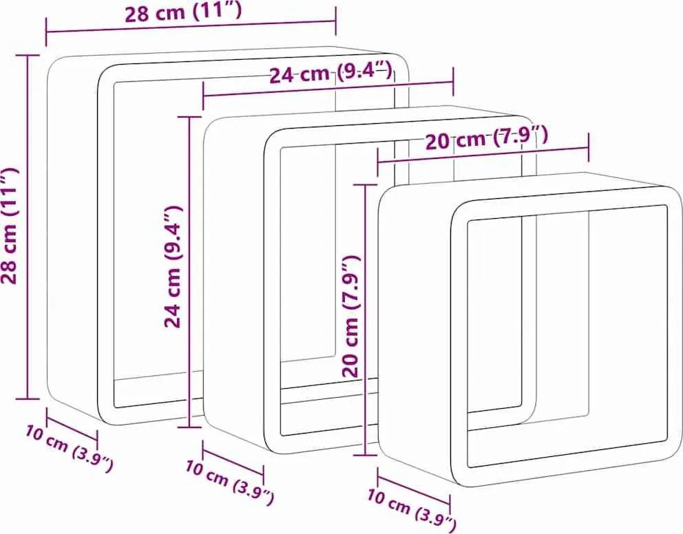 vidaXL Nástěnné police kostky 3 ks MDF [323952] Barva: Bílá