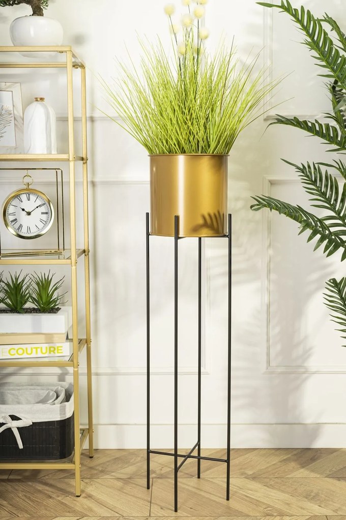 KOVOVÝ KVĚTINÁČ SE STOJÁNEM GLAMOUR 95X24 CM ZLATÁ/ČERNÁ