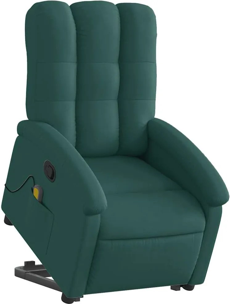 Zvedací masážní polohovací křeslo tmavě zelené textil 3204110