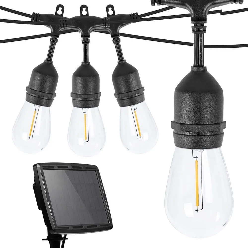 Venkovní solární dekorační řetěz s 15 LED žárovkami E27, 15 m