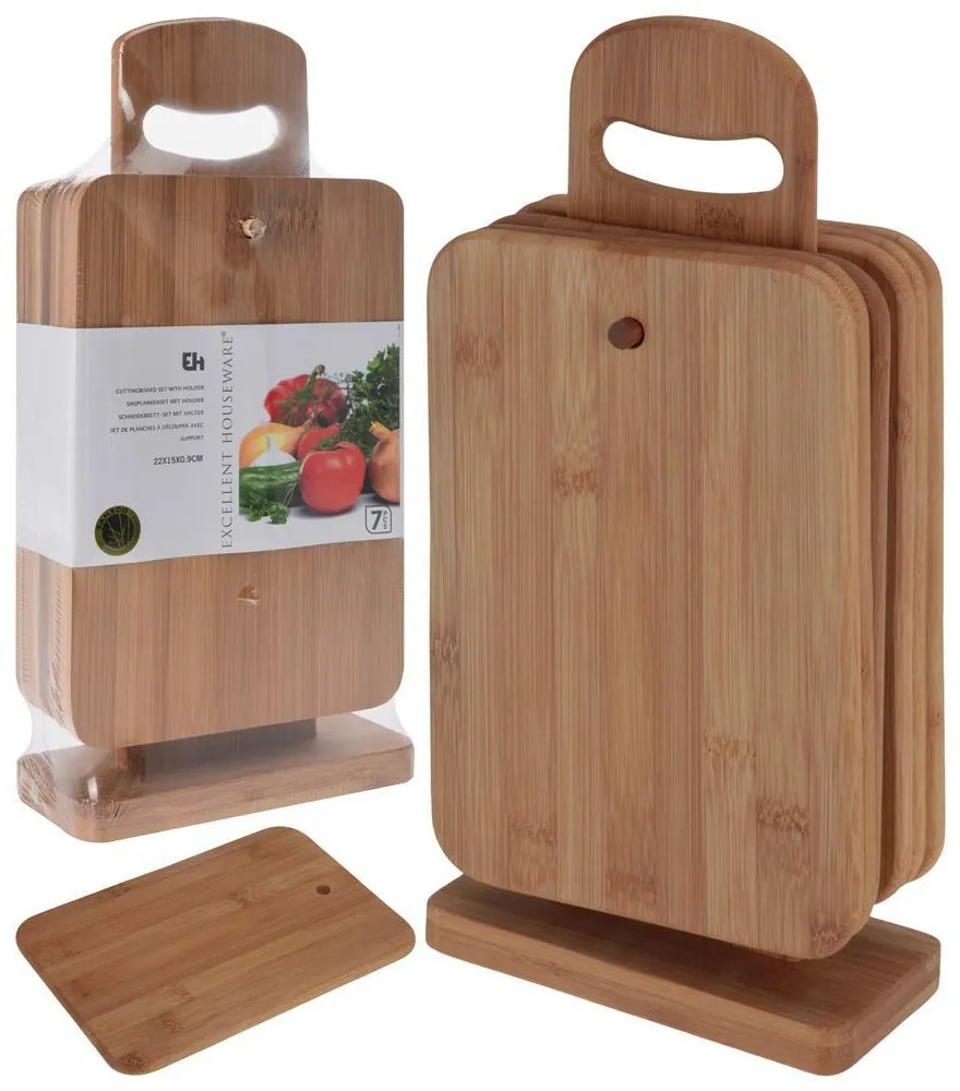 Prkénko na krájení se stojanem Set, bambus, sada 6ks, 22x15 cm