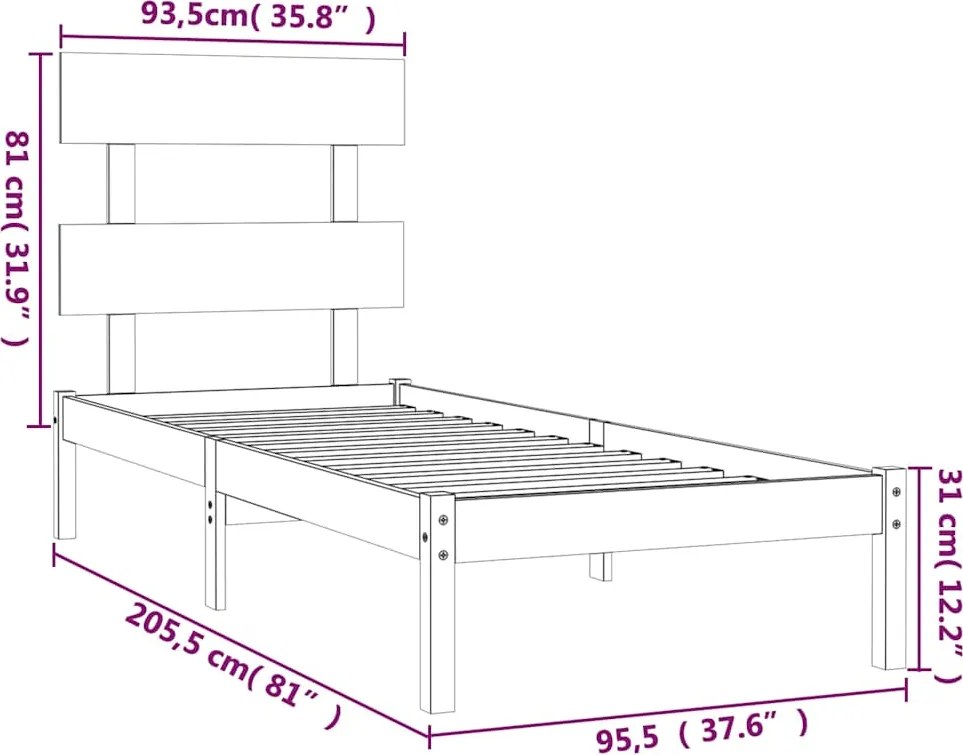 Rám postele masivní dřevo 90 x 200 cm 3104658
