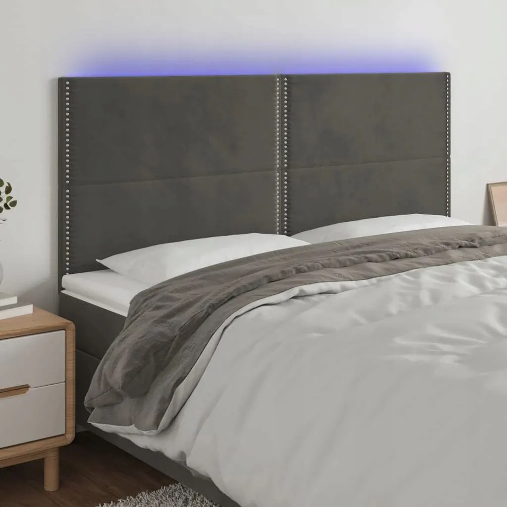 Čelo Postele S Led Tmavě Šedé Samet Tmavě šedá 200 x 5 x 118/128 cm