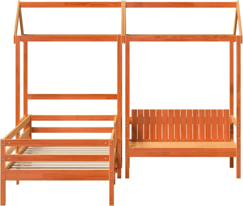 Postel a lavice se střechou voskově hnědá 80 x 200 cm borovice 3282179