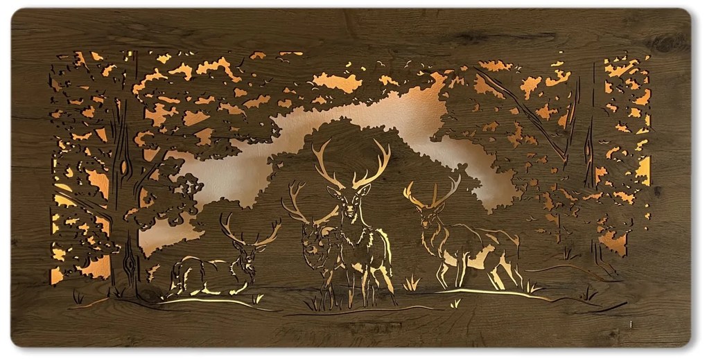 Li-Go "Jeleni" světelný obraz s baterií 120x60cm varianta: ovládání na obraze bez dálkového ovladače, provedení: dub světlý