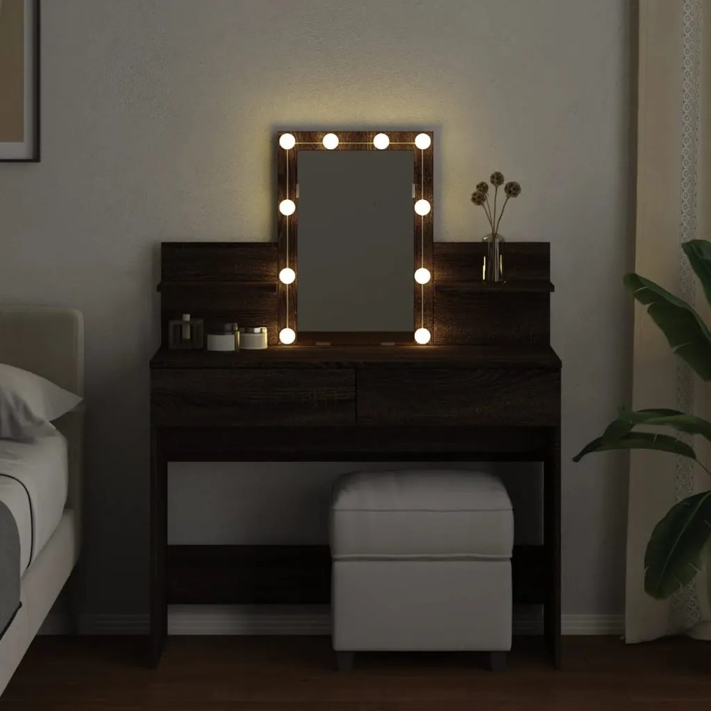 Toaletní Stolek S Led Hnědý Dub 100 X 40 X 130 Cm