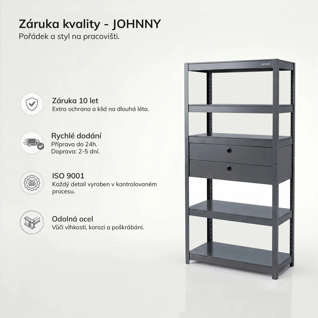 Kovový regál se skříňkami, antracitový, 1800x800x420 mm: JOHNNY